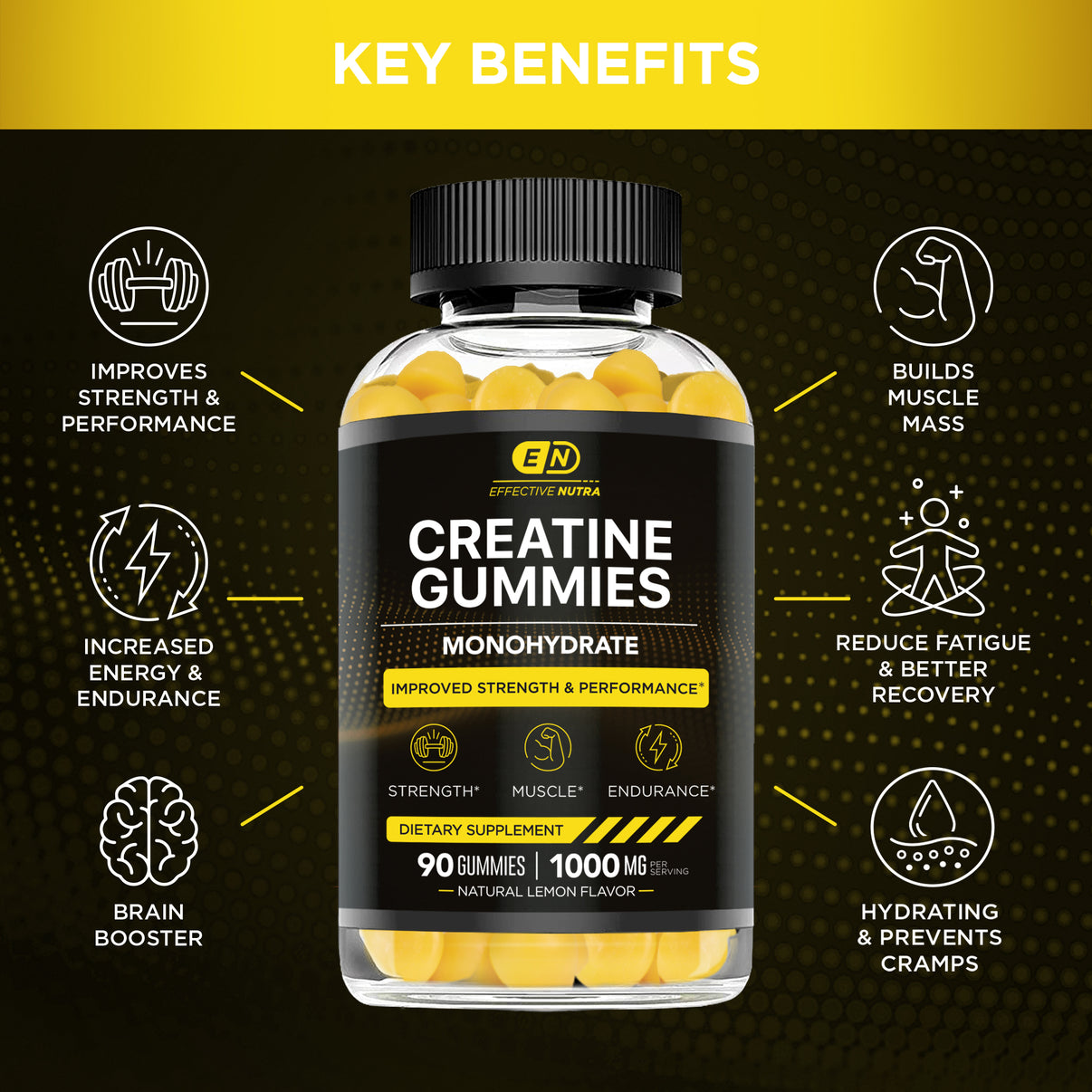 Creatine Gummies 1g (Lemon, 90 Count) – Effective Nutra